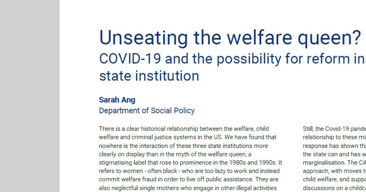 Unseating the welfare queen? COVID-19 and the possibility for reform in ...